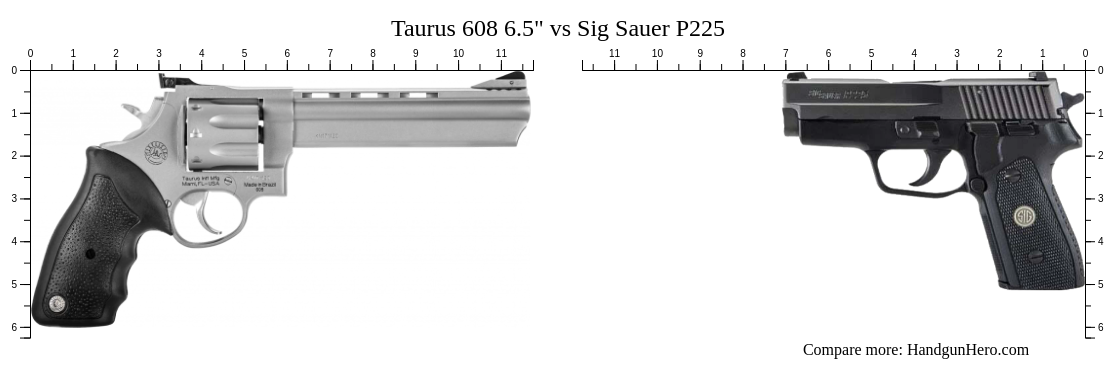 Taurus 608 6.5" vs Sig Sauer P225 size comparison | Handgun Hero