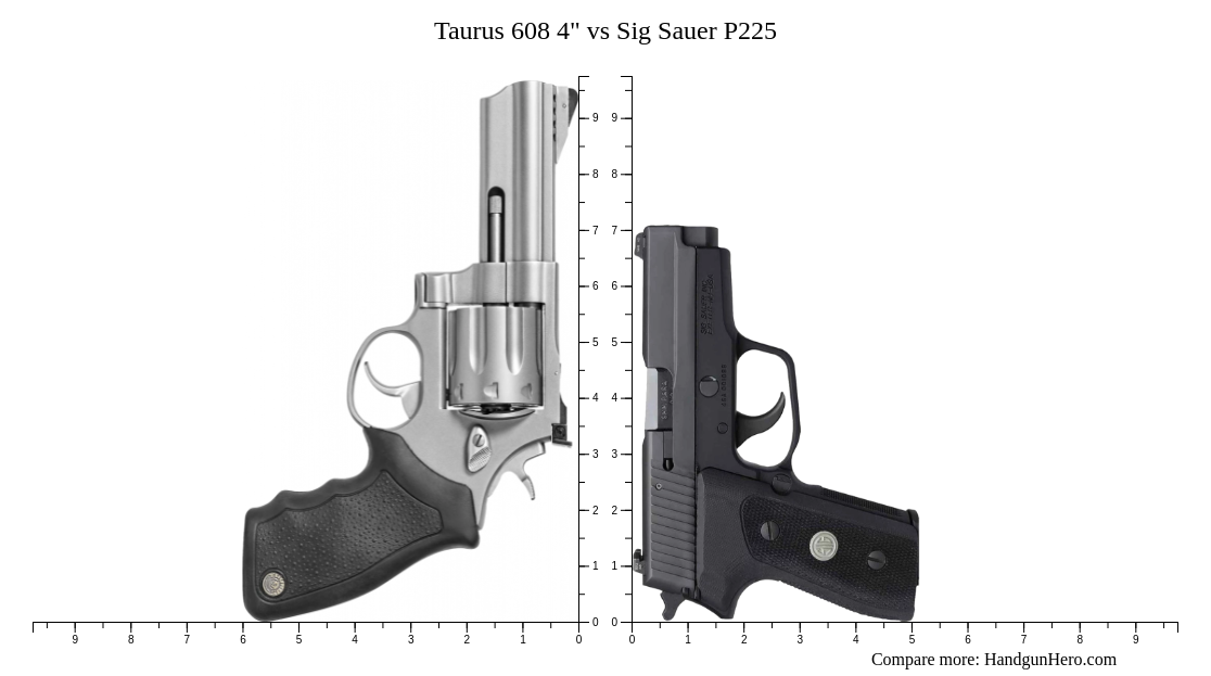 Taurus 608 4" vs Sig Sauer P225 size comparison | Handgun Hero