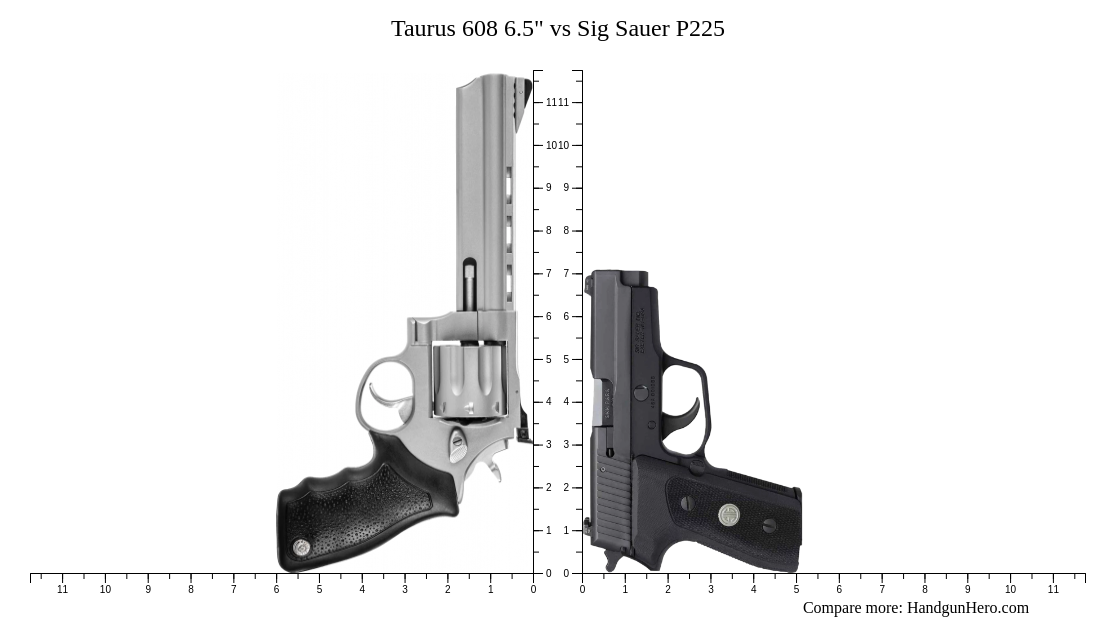 Taurus 608 6.5" vs Sig Sauer P225 size comparison | Handgun Hero