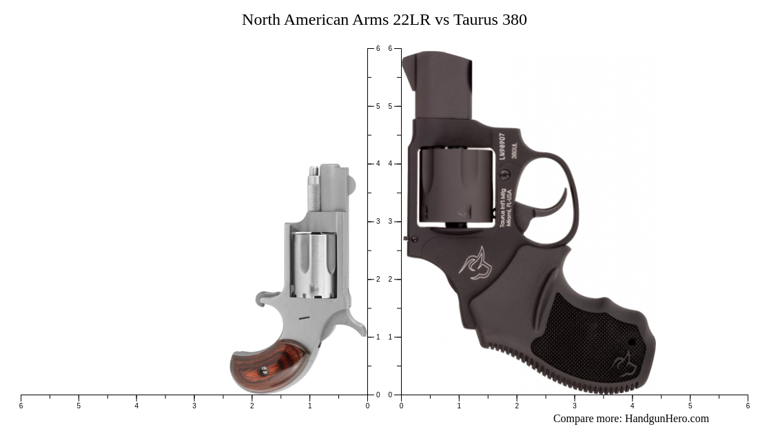 North American Arms 22LR vs Taurus 380 size comparison | Handgun Hero