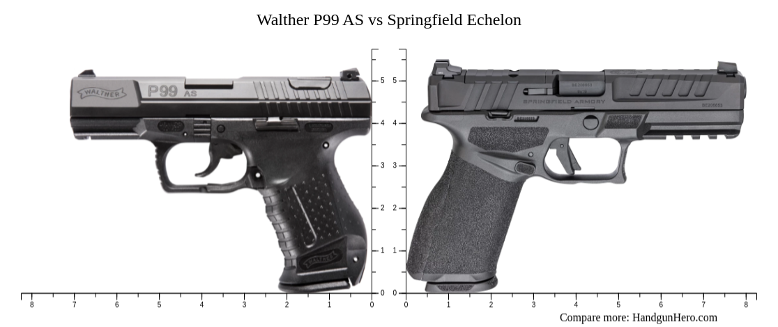 Walther P99 AS vs Springfield Echelon size comparison | Handgun Hero